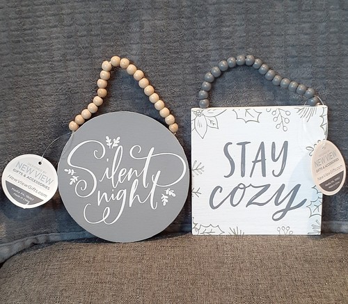 Lot of 2 Hanging Home Signs 5inch Signs - Stay Cozy - Silent Night ...