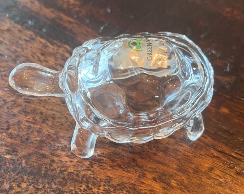 GREEN KIVVI GLASS TURTLE FIGURINE MINIATURE TORTOISE GOOD LUCK FENG ...