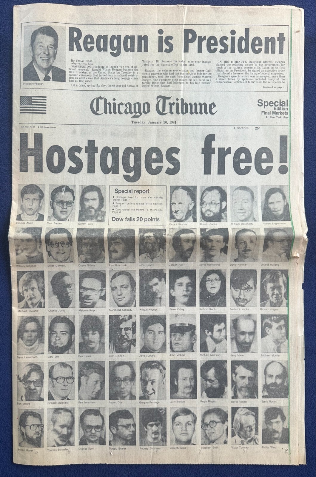 1980 Iranian HOSTAGES FREE! / REAGAN IS PRESIDENT / Chicago Tribune ...