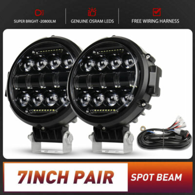 Pair 7 inch LED SPOT Driving Lights Round Work Offroad 4x4 12V Black ...