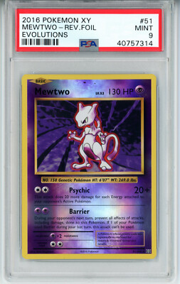 2016 POKEMON EVOLUTIONS MEWTWO #51 REVERSE HOLO FOIL CARD PSA 9 MINT ...