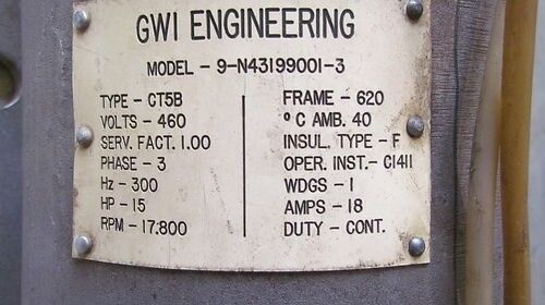 GWI Engineering 9-N43199001-3 15HP Router Spindle Motor | eBay