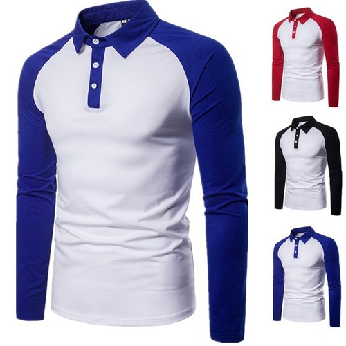 Mens T-Shirt Colorblock Cotton Blend Fitness Tops Long Sleeve Sport ...