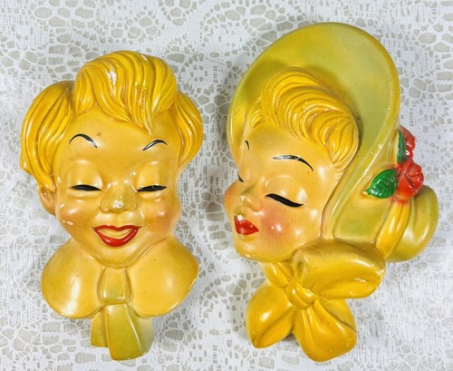 Vintage 1958 Miller Studio Chalkware Boy Girl Bonnet Rare Wall Hangers ...