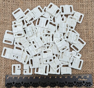 52 Sets White Plastic Bikini Fasteners 104 Slides 14mm Joblot Bundle ...