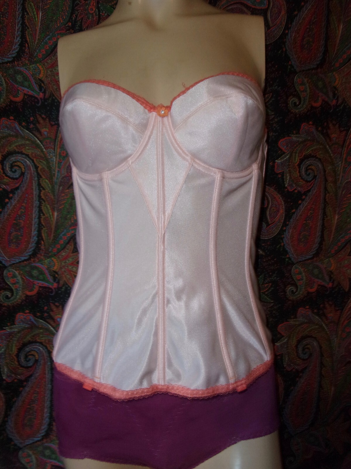 VTG Dominique Coral Long Line Padded Corset Bustier 3… - Gem