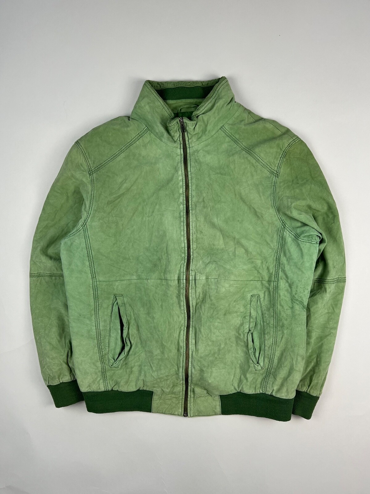 Vintage Suede Bomber Zip Harrington Jacket Green 50 S… - Gem