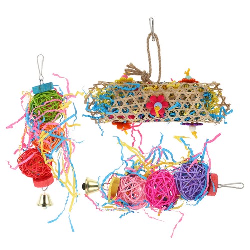 1 Set Birds Chewing Toy Cotton Rope Shred Paper Hanging Parrot Toy ...