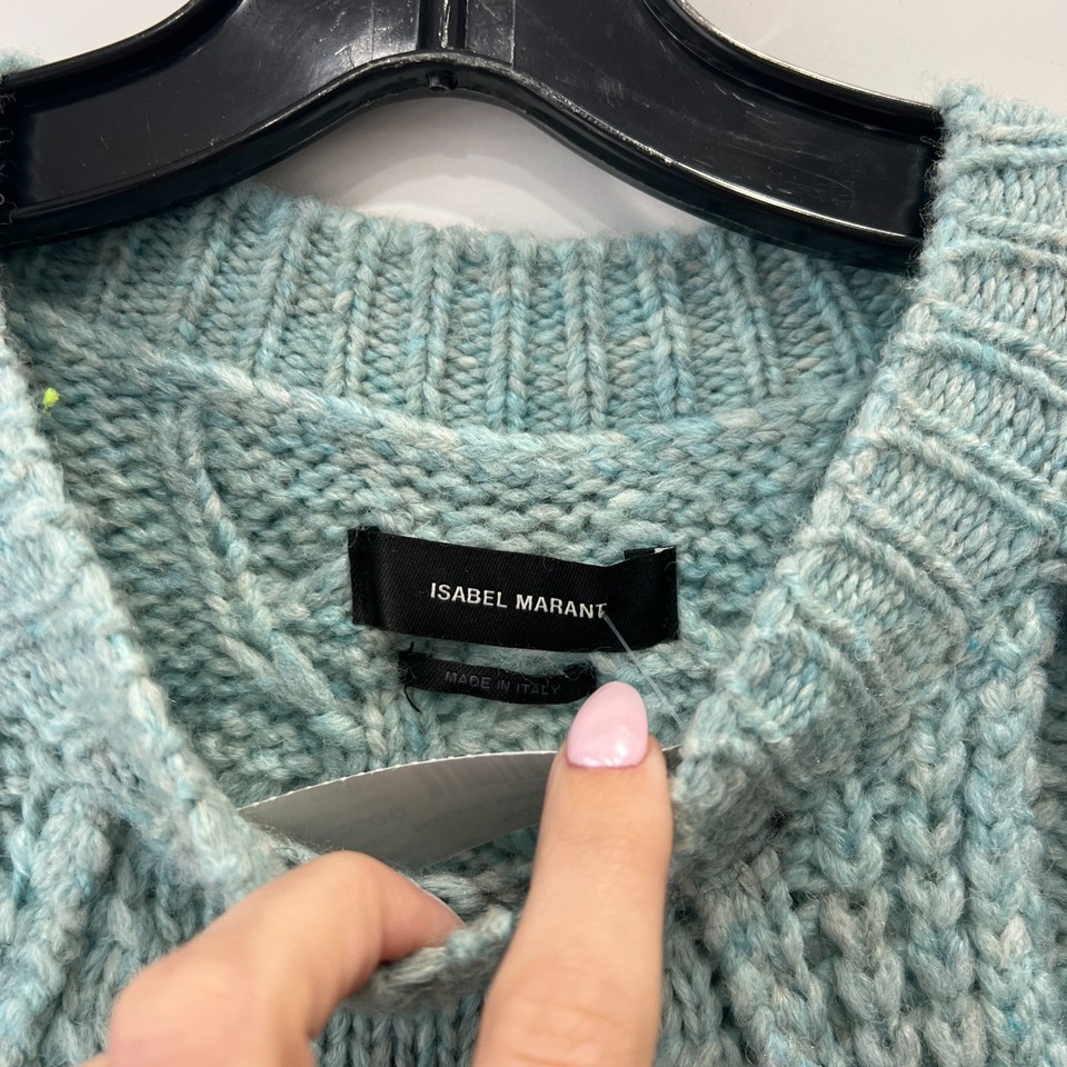 $890 Isabel Marant SS25 Blue Cable Knit Paloma Slash-Cut Sweater size ...