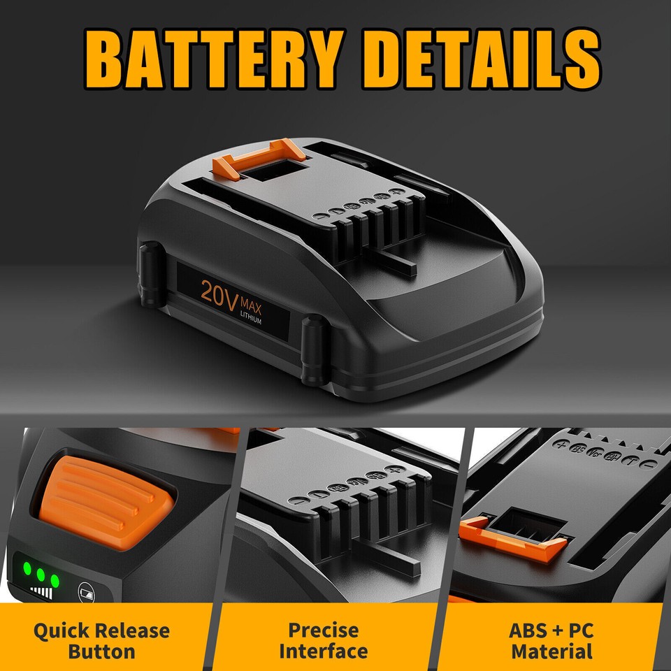 6.0AH Pack For WORX 20V MAX Extend Lithium Battery WA3520 WA3525 WA3575 ...