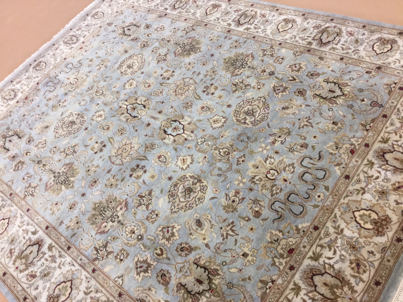 8 X 10 Light Blue Ivory Agra Oriental Area Rug Hand Knotted Floral Wool ...
