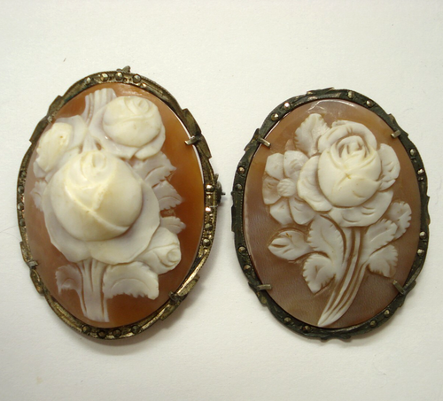 Antique Carved Sardonyx Shell Cameo Lot Floral Rose Flowers 800 Silver ...