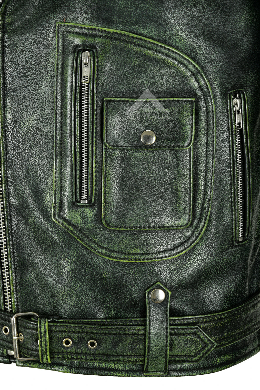 Men's Biker Jacket Green Vintage Brando Style Thick Cowhide Riding ...