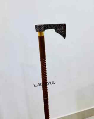 Battle Axe Handle Walking Stick Gift Nordic Axe-Battle Axe Wooden Cane ...