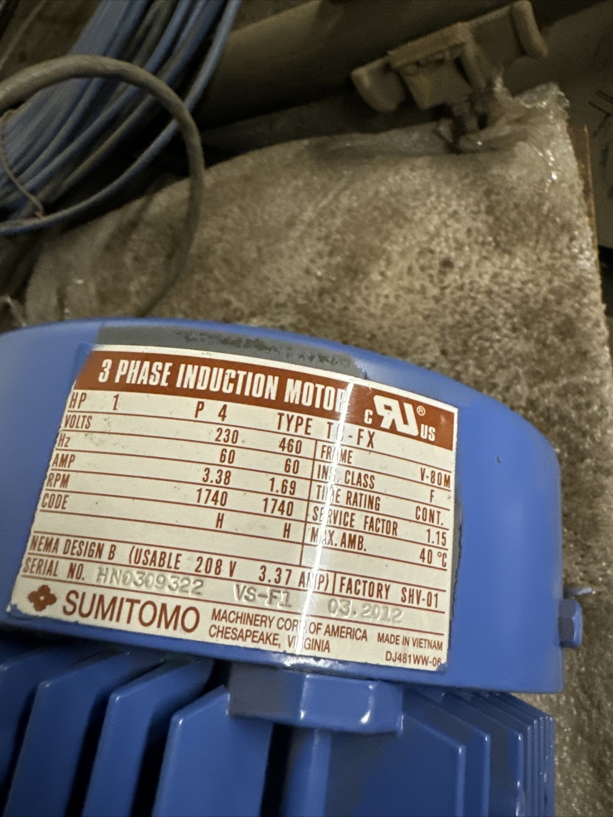 SUMITOMO 3 PHASE INDUCTION MOTOR GEARMOTOR REDUCER | eBay