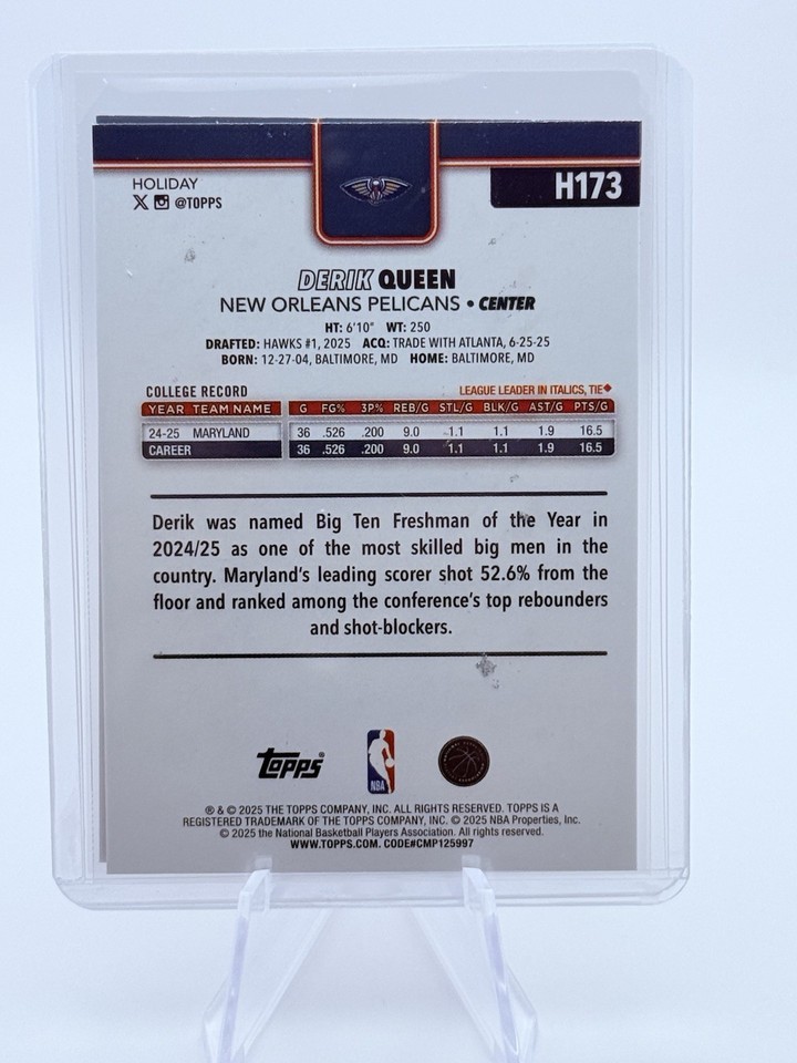 2025-26 Topps Holiday Silver Glitter Derik Queen RC New Orleans ...