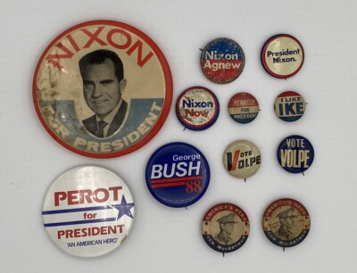 (12) Vintage Presidential Campaign Political Pins / Buttons Nixon ...