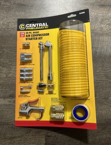 Central Pneumatic 20-Piece Air Compressor Starter Kit w/ Hose, Blow Gun ...
