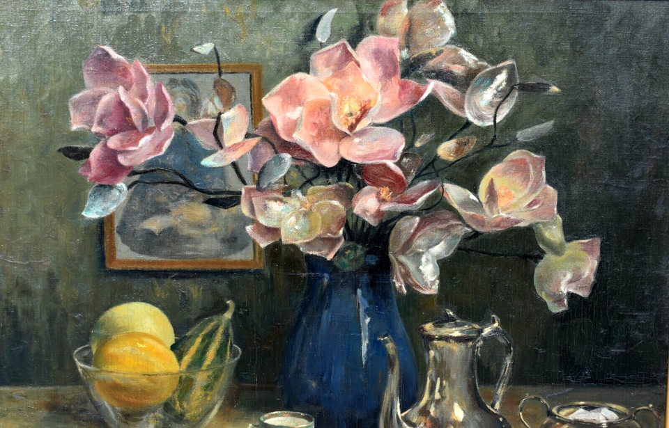 Painting Antique Still Life Flowers Signed Edward Duranton Art Deco ...