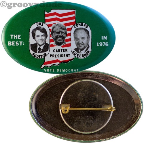 1976 President Jimmy Carter Conrad Cox Indiana Coattail Oval Pin ...