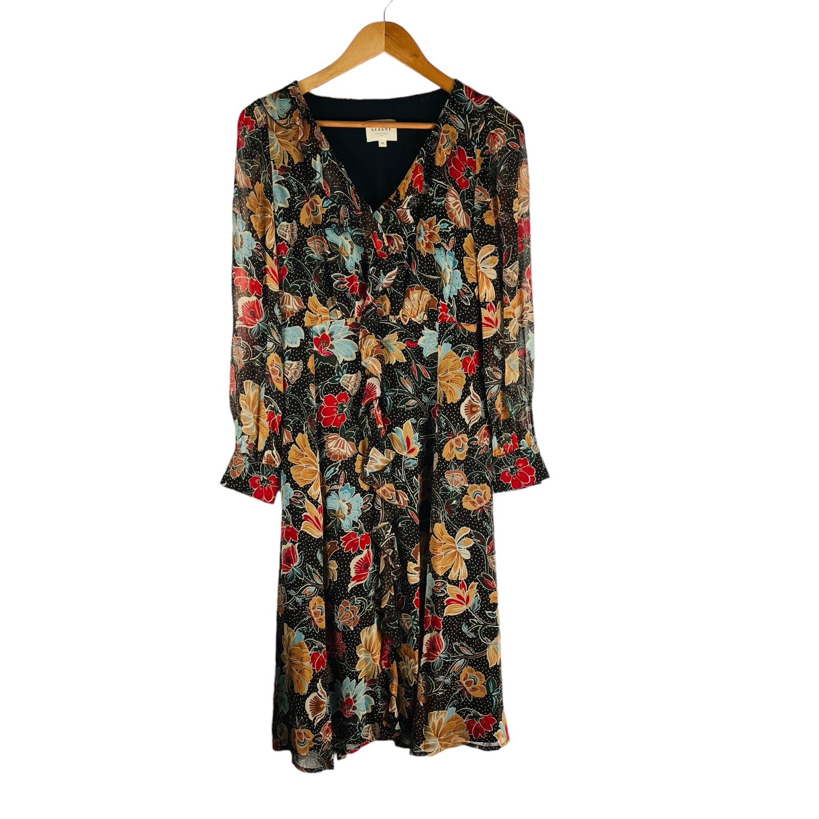 Sezane Adele Midi Dress Button Front Semi-Sheer Women… - Gem