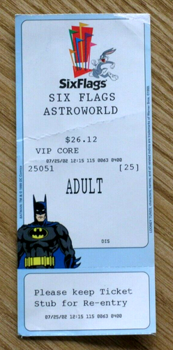 07/25/02 Six Flags ASTROWORLD VIP Core Adult Admission Ticket | eBay