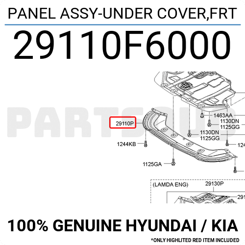29110F6000 Genuine Hyundai / KIA PANEL ASSY-UNDER COVER,FRT | eBay