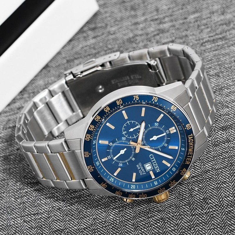 Citizen AN3684-59L Blue Analog Gold Tone Chronograph Quartz Men's ...