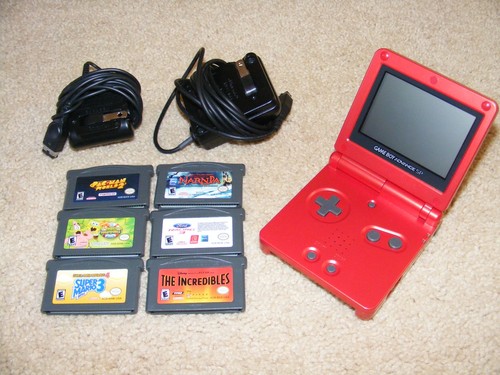 Nintendo Gameboy Advance SP Red w/ 2 Chargers & 6 Games ( All Tested ...