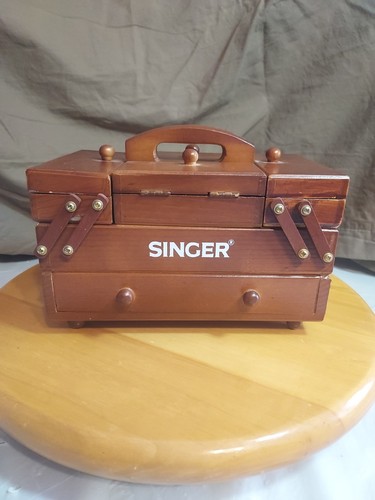 Rare Vintage Singer Wood Accordion Small Sewing Box Notions Keepsake ...