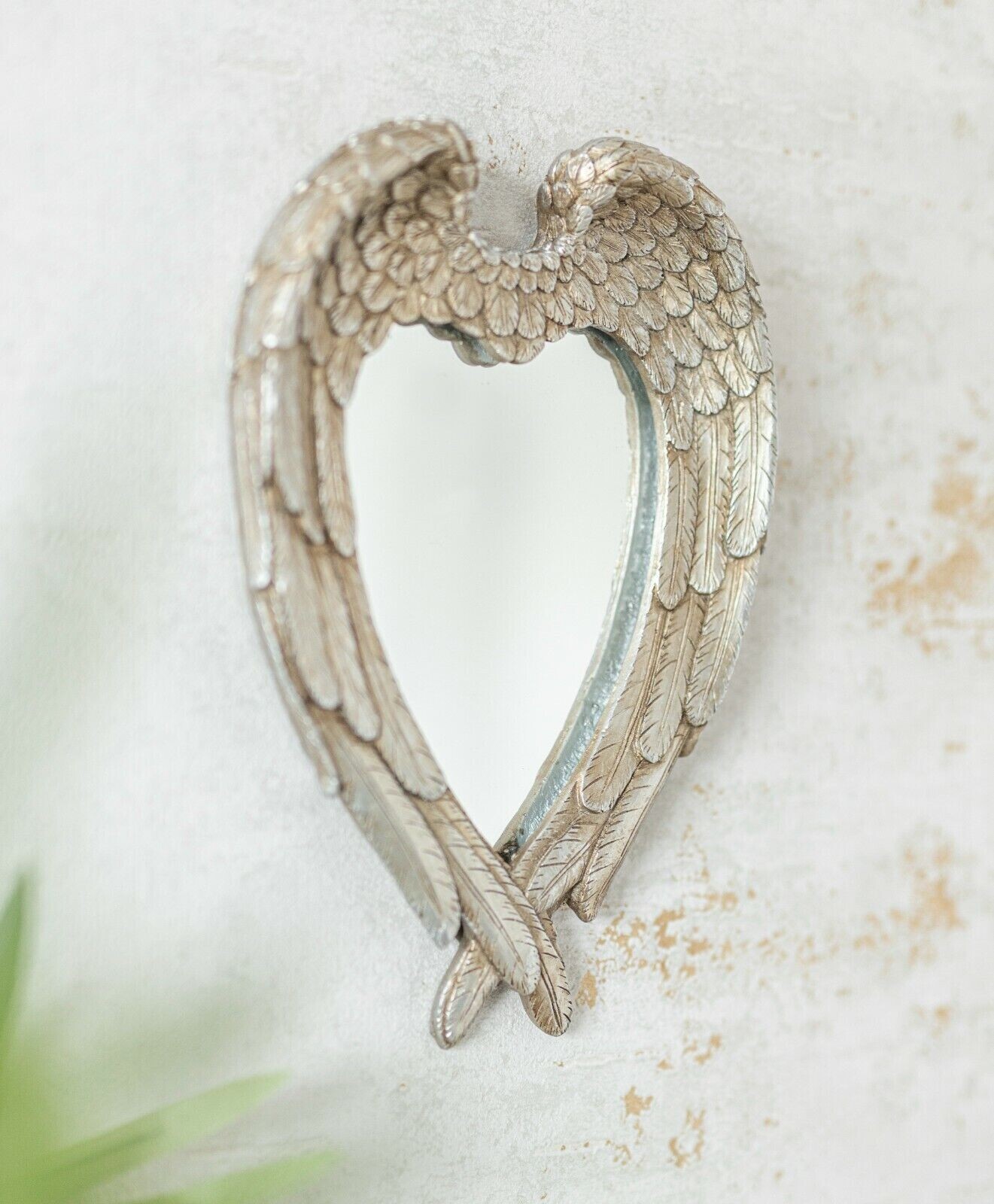 Heart Angel Wings Mirror Feathered Rustic Home Decor Wall Hanging ...
