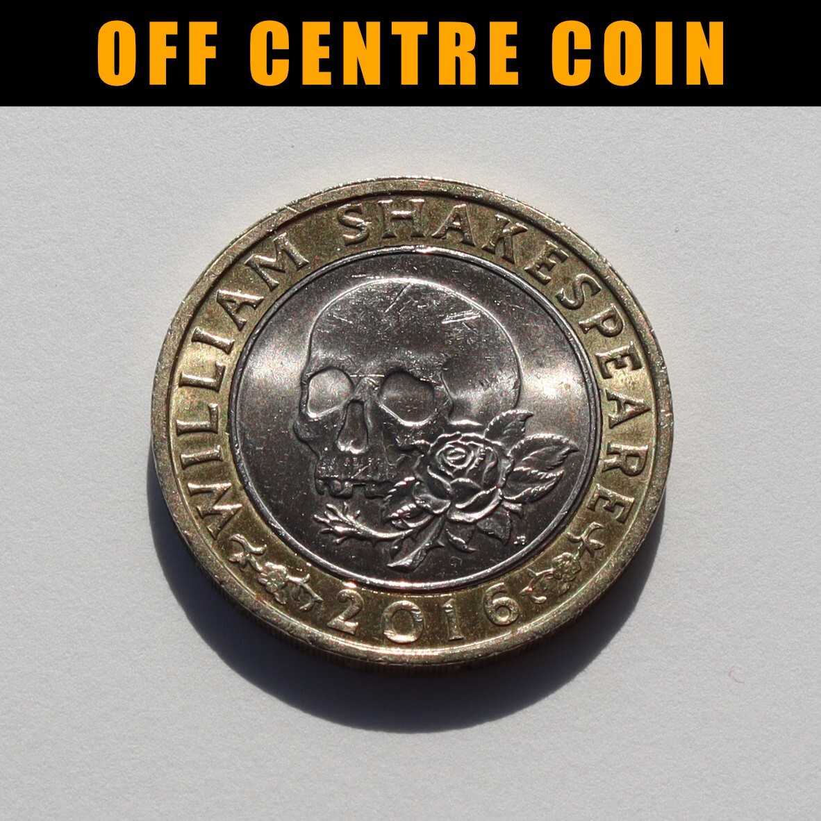 William Shakespeare 2 pound / £2 coin SKULL edition struck off centre ...