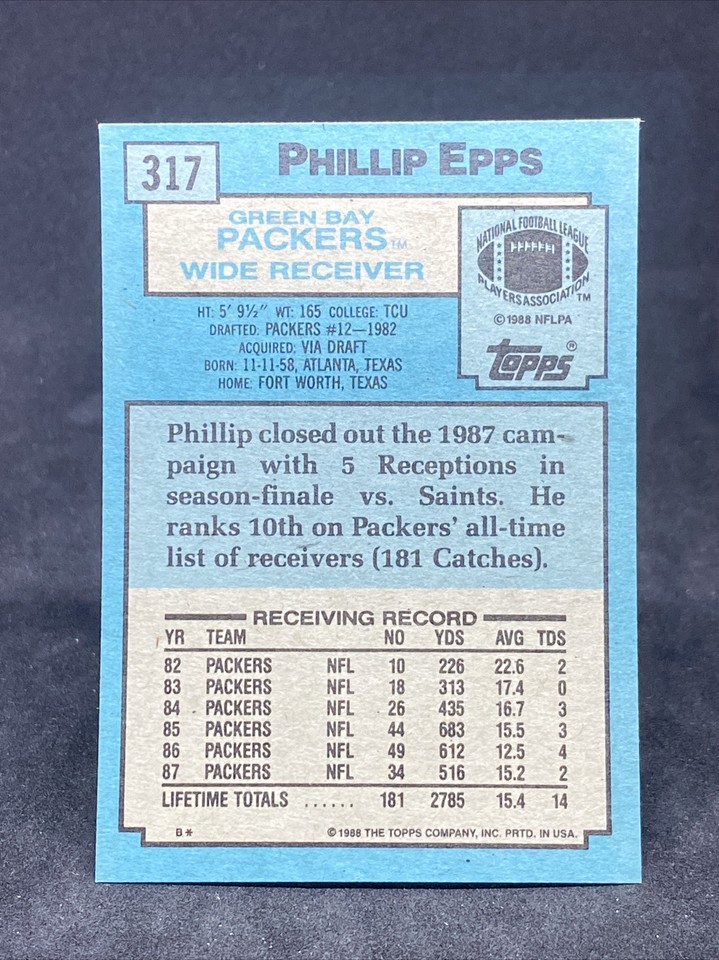 PHILLIP EPPS 1988 Topps NFL Football #317 PACKERS | eBay