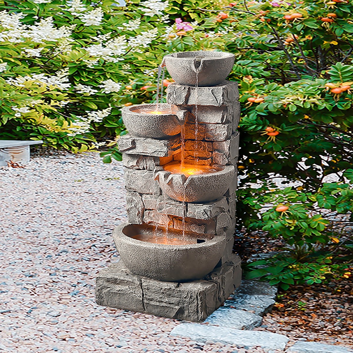 Rustic Outdoor Water Features 2 Tier Wooden Barrel Waterfall Fountain