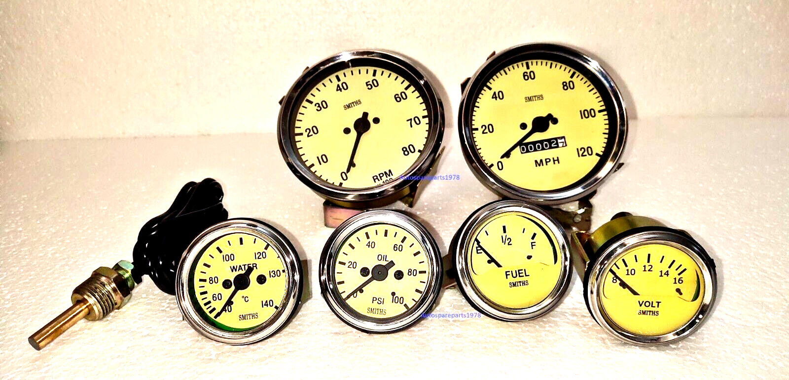Smiths 52mm Kit Temp C Oil Fuel Volt Gauge + Speedo 0-120MPH + 0-80 RPM ...