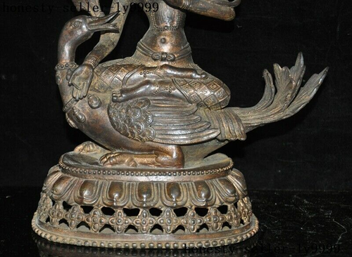 Old Chinese Buddhism Temple Bronze Gilt Kwan-yin Guanyin Goddess Duck ...