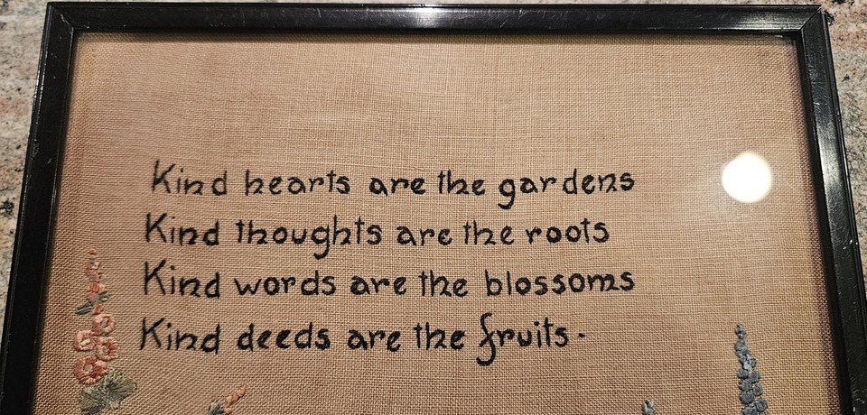 Primitive Country Stitchery, Wood Backed Frame, Embroidery Quote ...