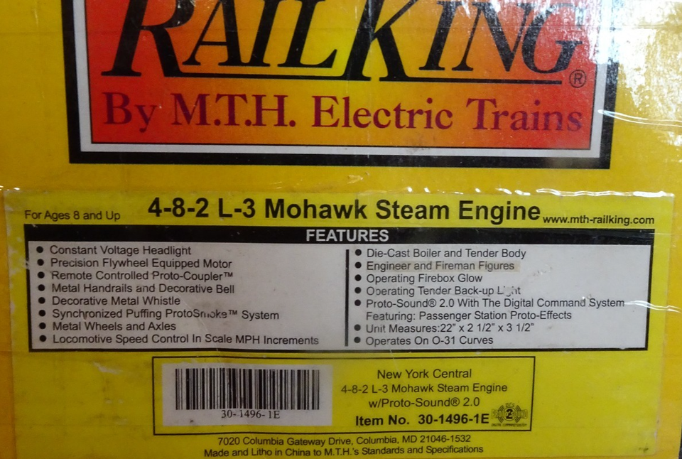 MTH RAILKING NEW YORK CENTRAL L-3 MOHAWK 4-8-2 STEAM ENGINE PS2! 30 ...