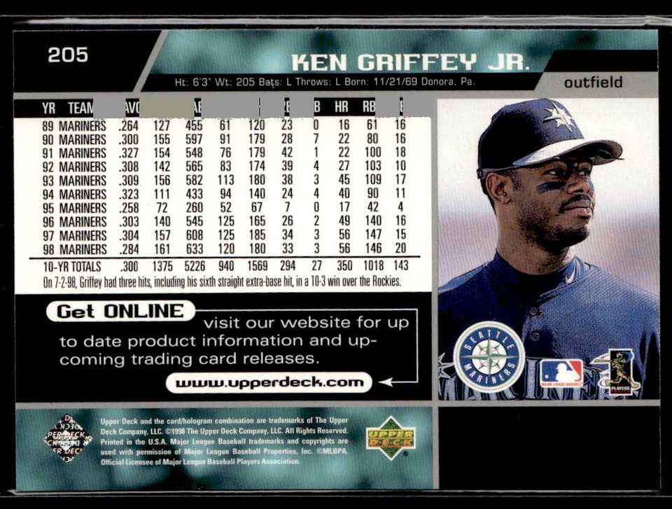 1999 Upper Deck #205 Ken Griffey Jr. Mariners Baseball Card 1101S | eBay