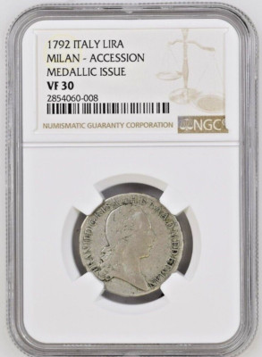 1792 ITALY Milan Lira Silver Coin Accession Medallic Issue Francesco II ...