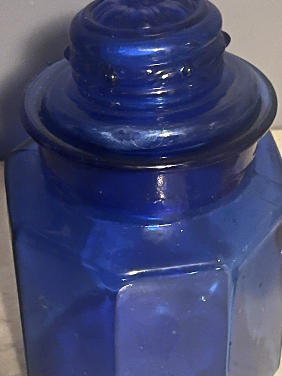 Vintage Cobalt Blue Tilt Bent Angled Neck Octagon Glass Canister Jar ...