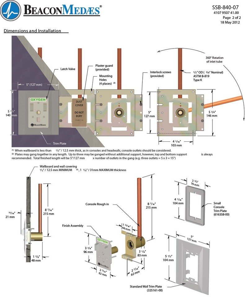 BEACON MEDAES 223117-00 Medical Gas Outlet Concealed Rough In - Vacuum | eBay