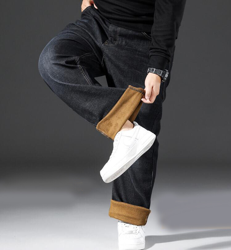 Ylingjun Mens Warm Sherpa Lined Biker Jeans Stretch Slim