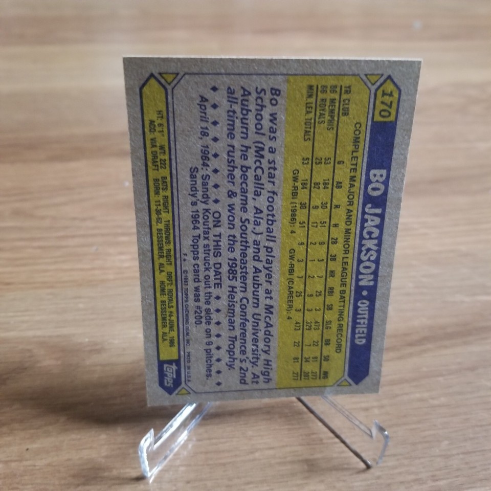 Bo Jackson ERROR Rookie Card Topps 1987 #170 Kansas City Royals | eBay