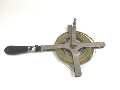 Vintage Lufkin 100 ft Metal Reel Surveyor Tape Measure Black Wood ...
