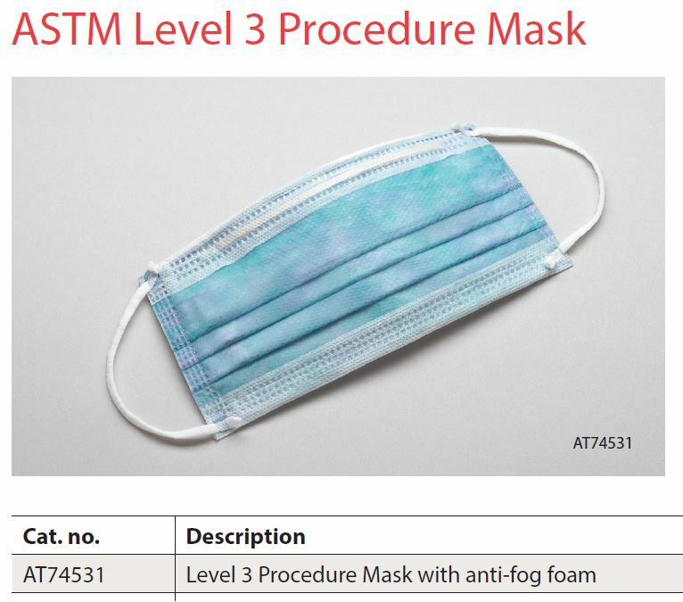 50 Cardinal Fog Free Anti-fog strip Procedure ASTM Level 3 Blue Earloop ...