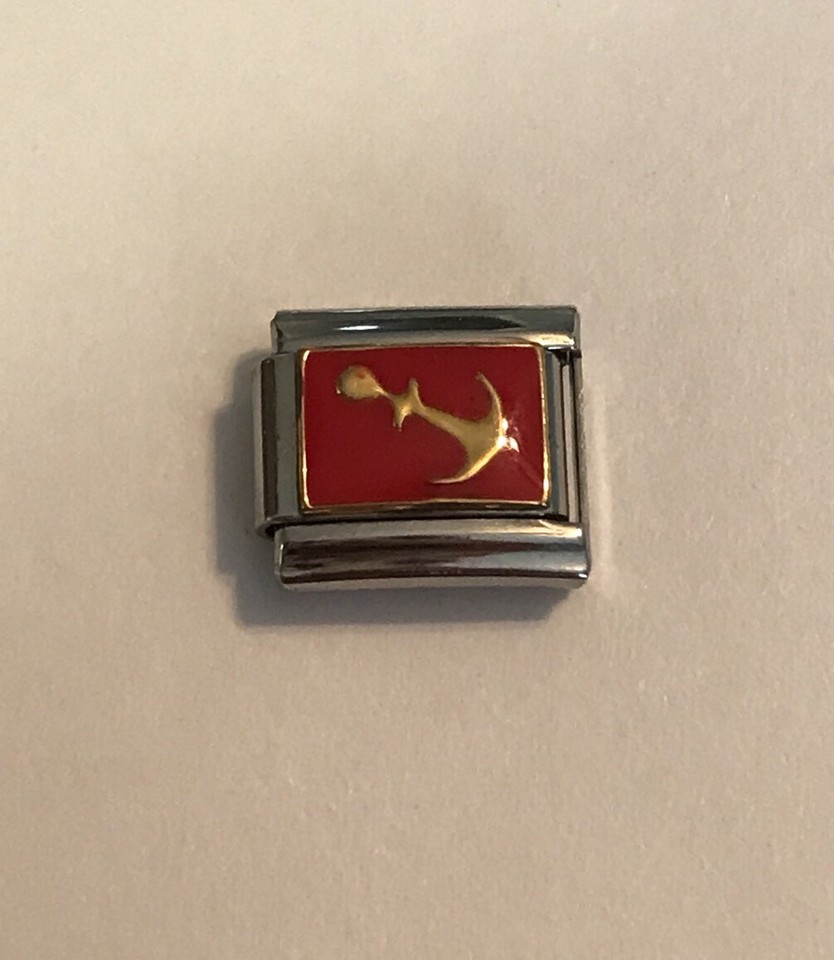 Gold Tone Anchor With Red Background - 9mm Italian Charm Single ...