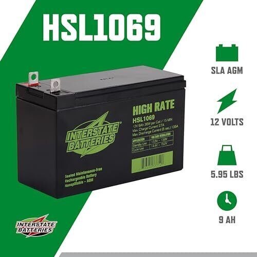 Interstate Batteries 12V 9Ah High Rate Battery HSL1069 Sealed Lead Acid ...