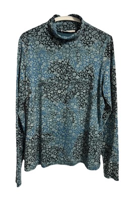 Peruvian Connection Womens Size XL Blue Floral Turtleneck Long Sleeve ...