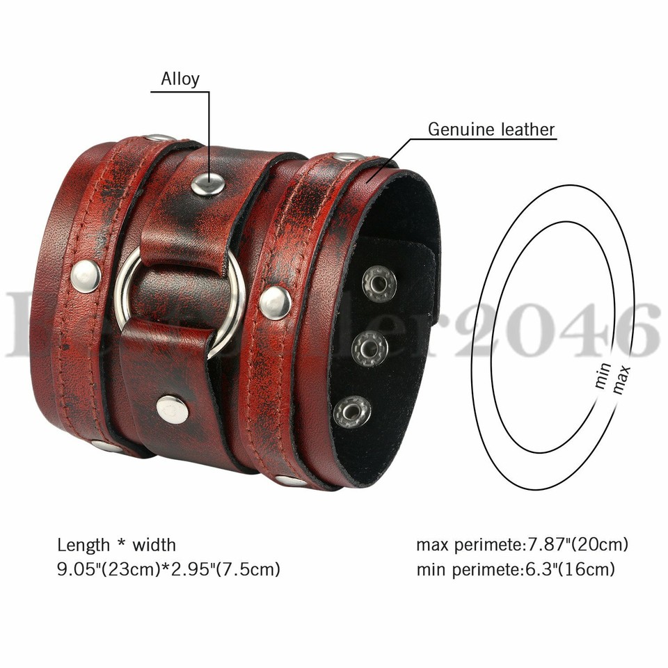 Mens Punk Gauntlet Biker Arm Armor Wide Belt Bracelet Genuine Leather ...